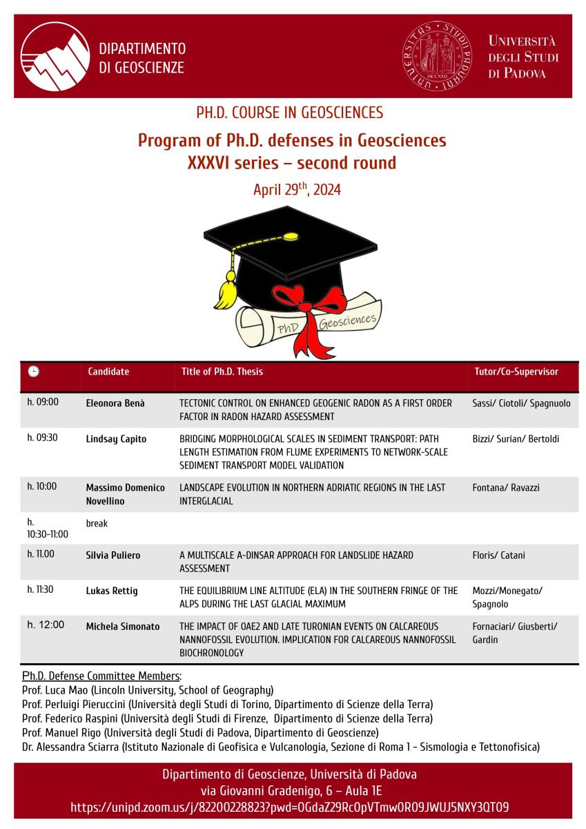 Ph.D. Course in Geosciences - Thesis Defenses XXXVI Series (3 months ...